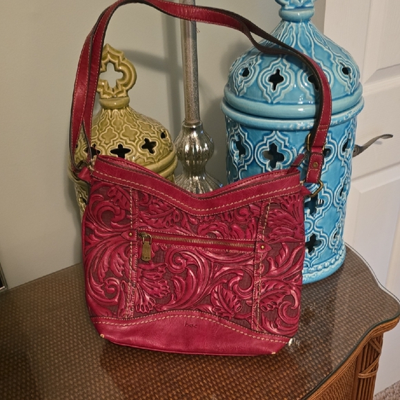Bags | Boc Embossed Red Leather Shoulder Bag 13 | Poshmark